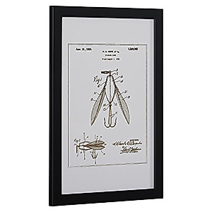 Amazon Brand – Stone & Beam Modern Gold Ink Reprint of Fishing Lure Patent Wall Art, Black Frame, 15" x 21"