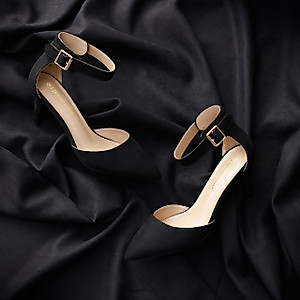 DREAM PAIRS Women's Lowpointed Black Suede Low Heel Dress Pump Shoes - 9 M US