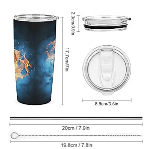 FHENMSA Stainless Steel Insulated Travel Coffee Mug,Ice And Fire Volleyball Print Reusable Car Cup,Thermal Cup for Outdoor with Straw And Lid