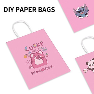 Toovip 50 Pack 8x4.75x10 Inch Medium Light Pink Kraft Paper Bags with Handles Bulk, Gift Bags for Birthday Party Favors Retail Grocery Shopping Business Goody Craft Merchandise Take Out Bags Sacks