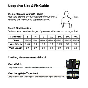 Neopelta Reflective Safety Vest Black Mesh, High Visibility Vest with Pockets and Zipper, Padded Neck, Black with Yellow Trim L