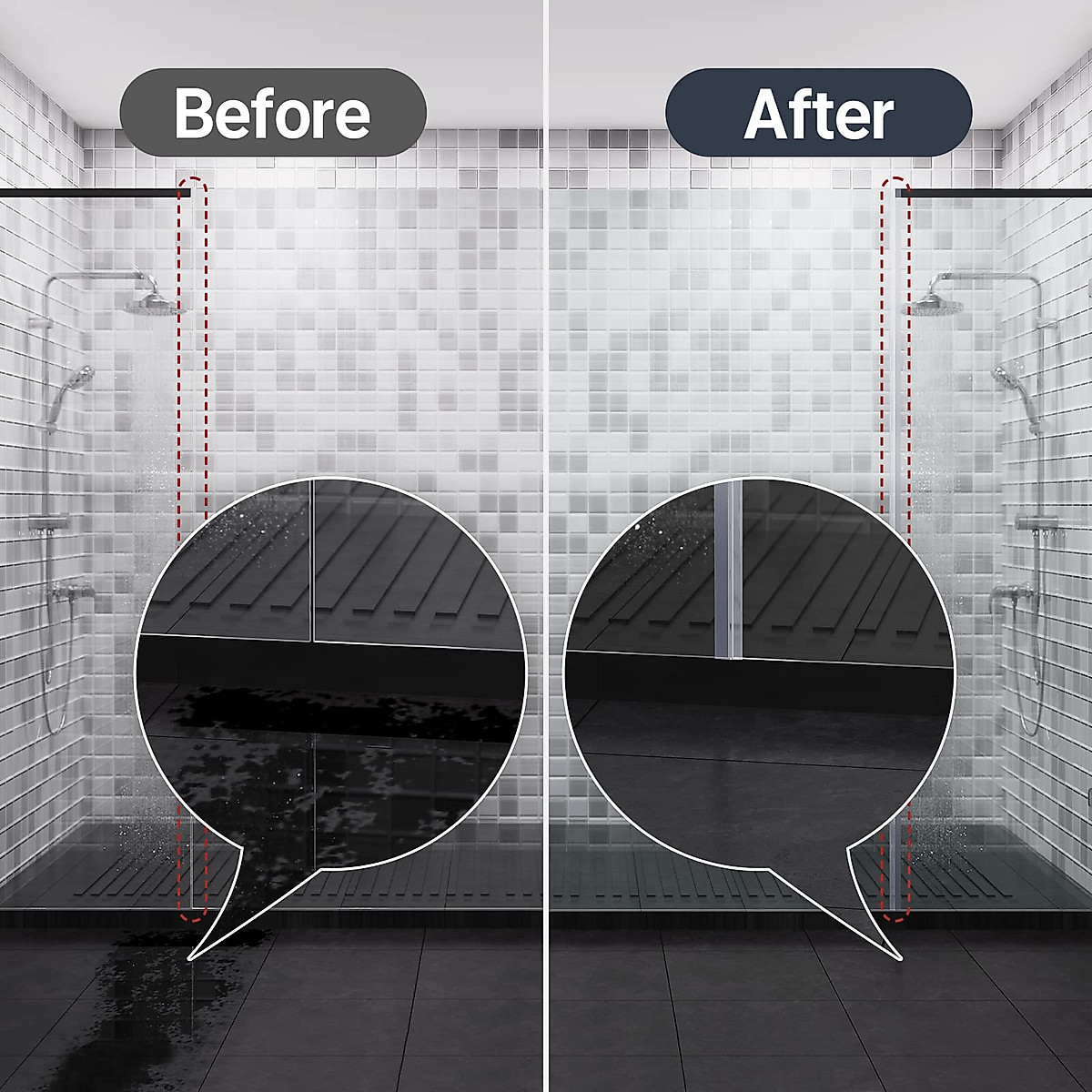 AmazerBath Shower Door Side Seal Strip (Set of 2), Frameless Glass Shower Door Seal Strip - Suitable for 3/8 Inch Glass, 78 inch