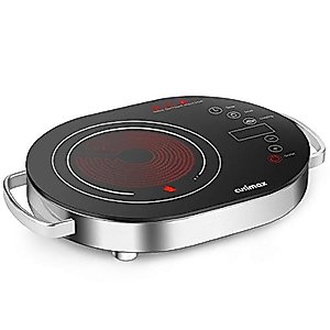 Cusimax Hot Plate,1500W LED Infrared Electric Portable Stove,Work w/all Cookware,Adjustable Temp,7.9in Cooktop w/Touch Button for Dorm Office Home RV