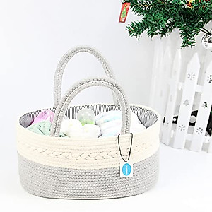 Casaphoria Diaper Caddy Organize,Cotton Rope Diaper Basket Caddy Baskets for Storage,100% Cotton Car Diaper Organizer with Removable Inserts,Cream and Gray (14.2''×8.7''×8'')