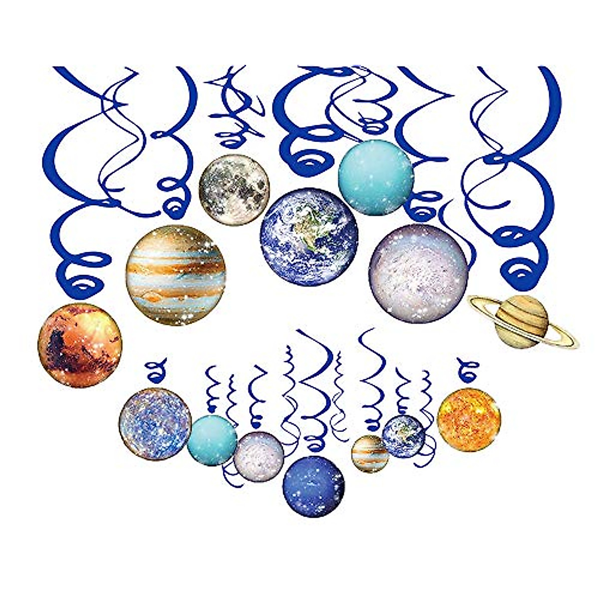 HADEEONG Space Hanging Decor, Solar System Hanging Swirl Party Supplies Space Happy Birthday Banner for Boys Girls Kids Space Themed Planets Birthday Party Favor Supplies 30PCS