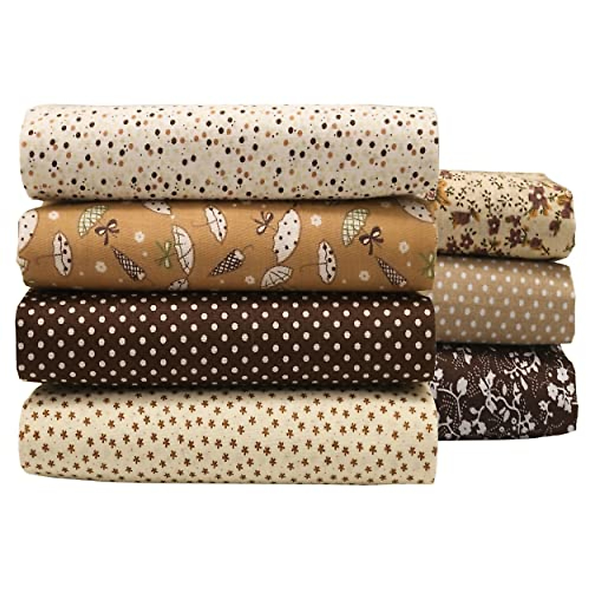 OZXCHIXU 7PCS/lot Coffee Series Floral Cotton Fabric Quilting Patchwork Fabric Fat Quarter Bundles Fabric for Scrapbooking Cloth Sewing DIY Crafts Handmade Bags Pillows 19.7X19.7inches