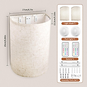 Facaimo RGB Wall Sconces Set of Two, Battery Rechargeable Wall Lighting with Remote Control, Cordless Wall Lamp Sconces Dimmable Magnetic Wall Sconce for Bedroom Living Room Hallway