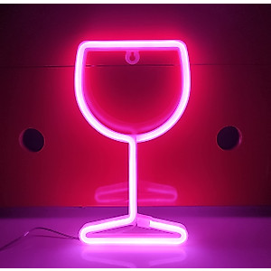 JYWJ Wine Glass Neon Sign,USB or 3-AA Battery Powered Neon Light,LED Table Decoration,Bedroom Wall Decoration,Birthday Gift,Wedding Supplies Business Gift(Pink)