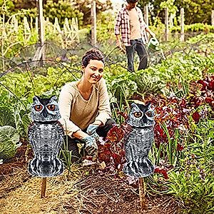Hausse 2 Pack Fake Owl Decoy Bird Scarecrow Sculpture, Rotating Head Plastic Owl Bird Deterrents, Nature Enemy Horned Pest Repellent for Outdoor Garden Yard