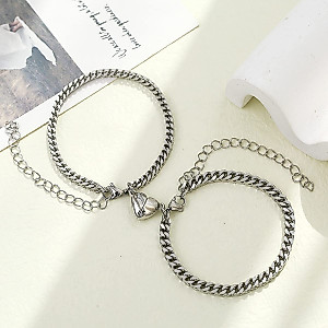 FUTIMELY 2 Pcs Couple Bracelets for Men Women Silver Gold Cuban Chain Bracelets Peach Hearts Each Other Bracelet Couple Matching Promise Mariner Thick Link for Boyfriend Girlfriend Gifts (Gold)