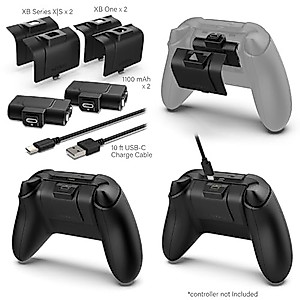 Nyko Xbox Power Kit Plus for Xbox Series X|S/One - Rechargeable Battery Kit with 2 Batteries, Black Covers, 10-Foot USB-C Charge Cable - Ultimate Xbox Accessories - Power, Charger, & Battery Pack