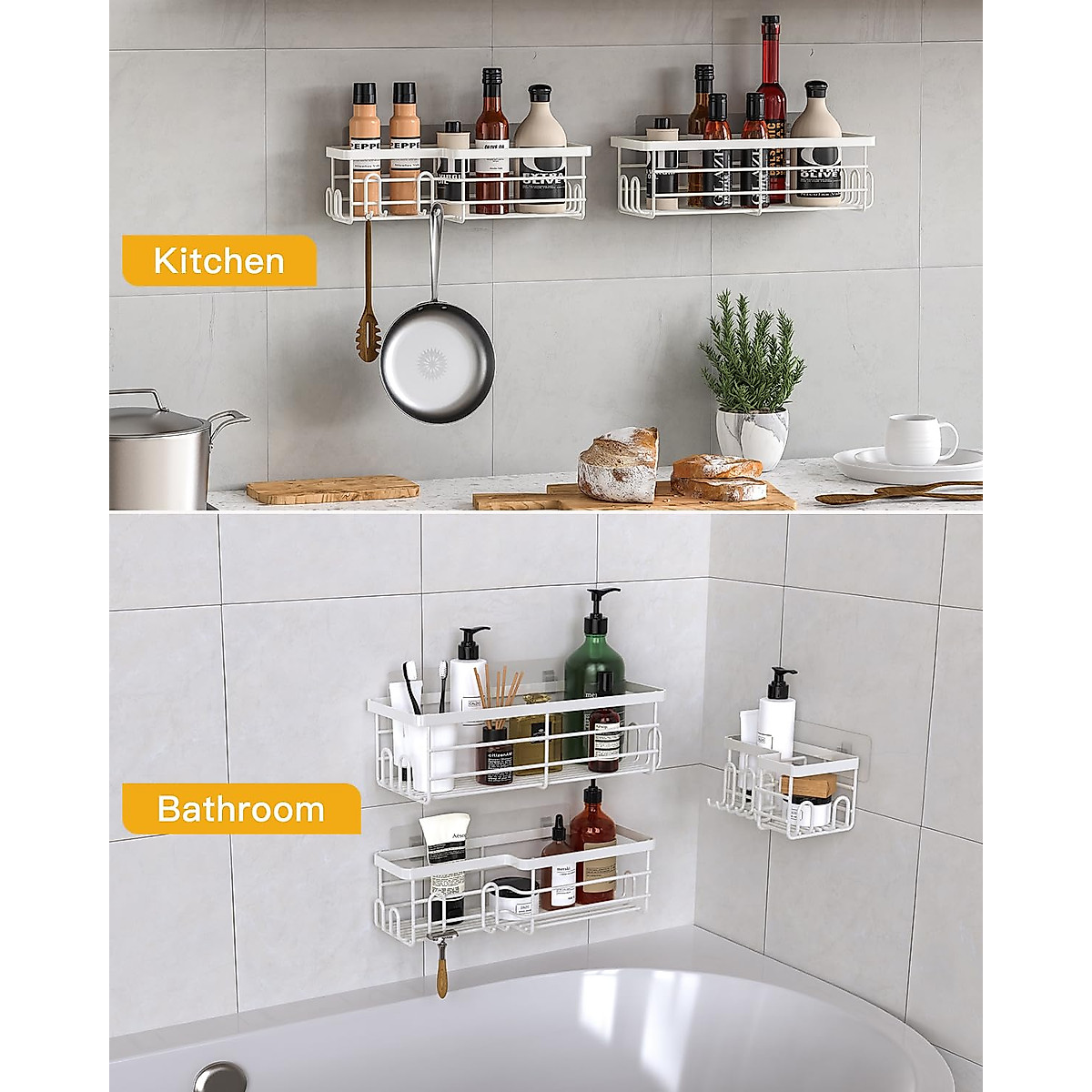 Uamector Shower Caddy Shelves Bathroom Organizer, 2 Pack Adhesive Rustproof Stainless Steel Black Shower Shelf for Inside Shower, No Drilling Wall Mount Shower Organizer Storage for Kitchen