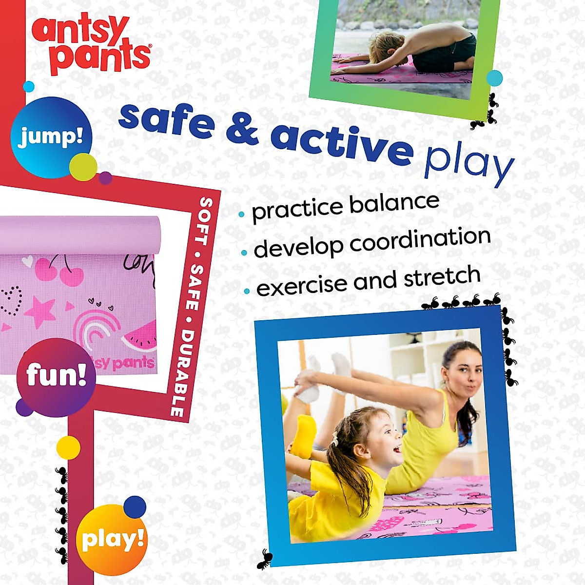 Antsy Pants Kids Yoga Mat - Yoga Mat for Kids, Yoga Mats for Home Workout, Travel Yoga Mat, Sturdy Workout Yoga Mat Non Slip, Size 60” x 24”, 3mm Thick Free of Toxic Phthalates, Pink Unicorn