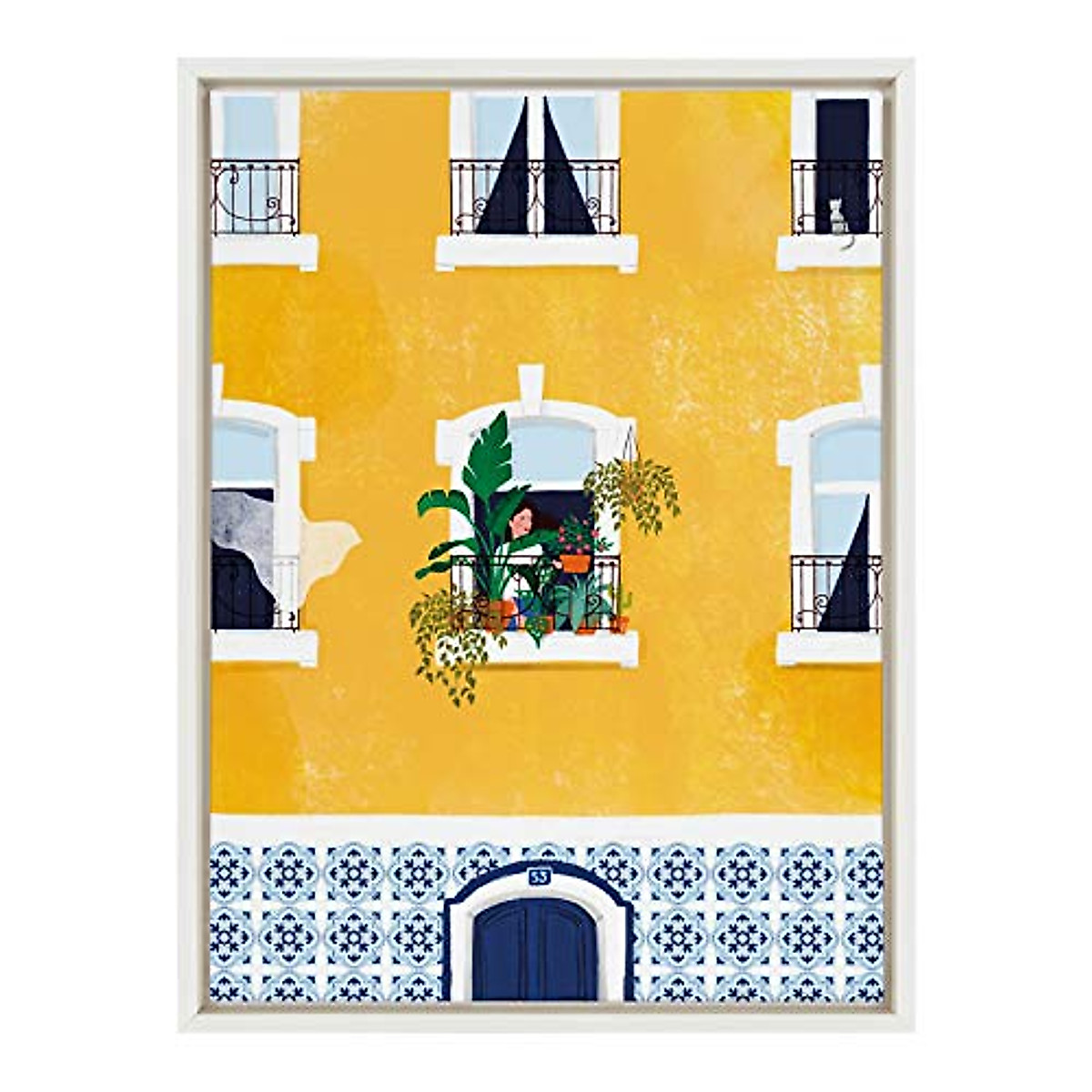 Kate and Laurel Sylvie Lisbon Framed Canvas Wall Art by Maja Tomljanovic, 18x24 White, Colorful Feminine Art Decor