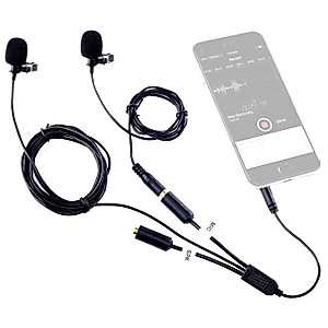Movo Professional Lavalier Lapel Clip-on Interview Podcast Microphone with Secondary Mic and Headphone Monitoring Input for iPhone, iPad, Samsung, Android Smartphones, Tablets - Podcast Equipment