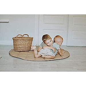Uniklook Padded Quilted Leather Round 47" 120cm Play mat | Indoor Outdoor | Reversible Tan + Cream | Timmy Time Mat Crawling Play Time | Waterproof Baby Infant Floor Mat (Tan + Cloud)