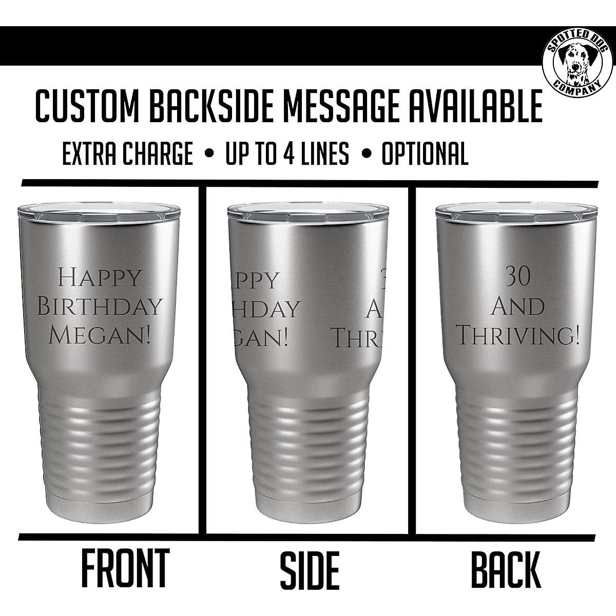 Personalized 30oz (17 Colors) Insulated Stainless Steel Tumbler Cup with Lid, Custom Etched, Customized Text Message Name, Engraved Father’s Day Gift Idea Women Men Him Her, Your Text Here (Stainless)