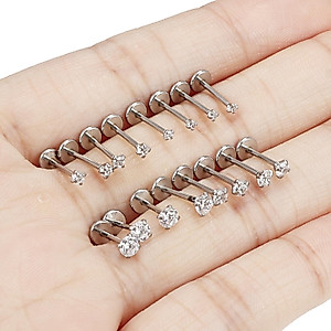 Lsnevsie 20G Push in Theadless Nose Rings Studs Stainless Steel Hypoallergenic Nose Rings Studs Piercing Jewelry for Women Men Diamond 1.5mm 2mm 2.5mm 3mm, Metal Crystal, stainless-steel