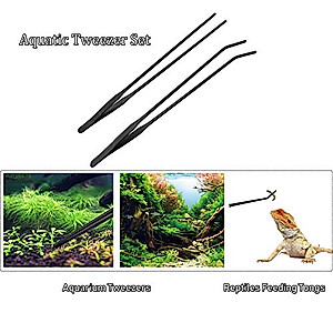 Black Aquarium Tweezers Set HRASY Stainless Steel Straight and Curved Tweezers Long Handle Reptile Feeding Tongs for Fish Tank Aquatic Plants, Pack of 2, 10.6 Inch