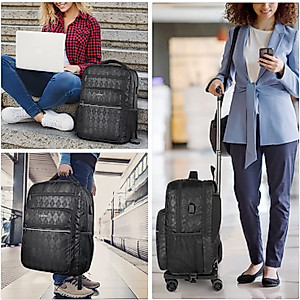 Rolling Backpack, Waterproof Travel Backpack with Wheels for Men Women Adults, 17 Inch Wheeled Roller Bag with USB Charging Port, Carry on Luggage Laptop Backpack for Business College School, Black