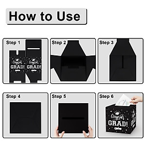 LIKAJON 1 Pack Black and Silver Foil Graduation Card Box, 8.7" Black Gift Card Box Holder Money Box, Congrats Grad Foldable Cardboard Decorations Box for Graduation Party Decoration and Grad Parties