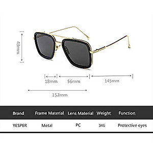 IKANOO Tony Stark Sunglasses for Men Women Vintage Square Metal Frame Iron Man Glasses Spider Man Eyeglasses