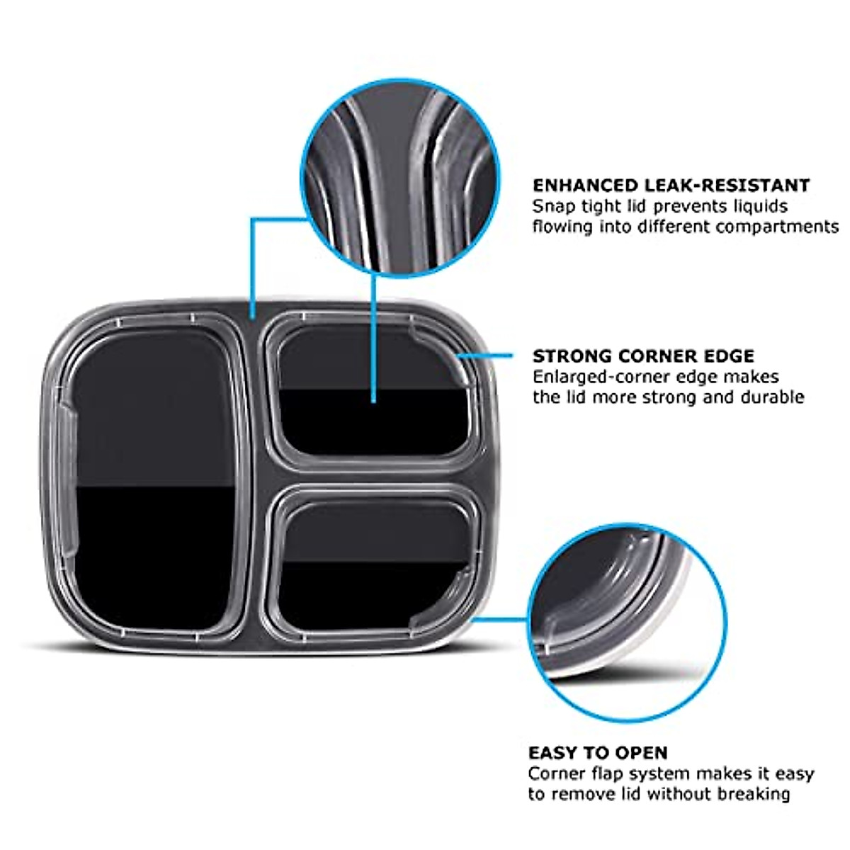 Freshware Meal Prep Containers [25 Pack] 3 Compartment with Lids, Food Storage Containers, Bento Box, Stackable, Microwave/Dishwasher Safe (32 oz)