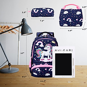 Unicorn Backpack for Girls School Backpack for Girls Water Resistant Unicorn Bookbag Girls Backpacks School Bag 3 Piece Set with Insulated Tote Lunch Bag and Pencil Case