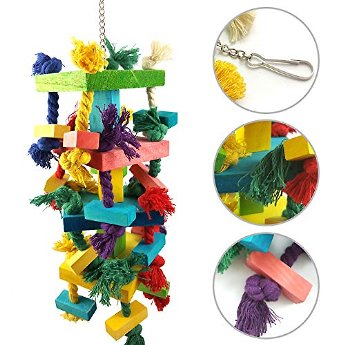 alfyng Bird Parrot Knots Block Tearing Chewing Toy, Multicolored Wooden Bird Parrot Toy Suitable for Macaws cokatoos, African Grey and a Variety of Amazon Parrots (Large Size - 13.8 Inch)