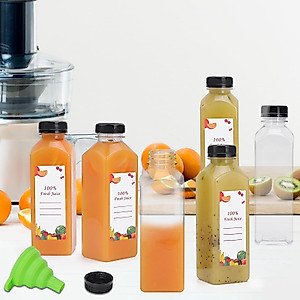 OBKJJ Plastic Juice Bottles 150 pcs 16 oz Empty Plastic Water Bottles with Caps Reusable Clear Beverage Containers for Drinking, Juicing, Smoothie, Water with 2 Brushes, 2 Funnels (16-OZ)