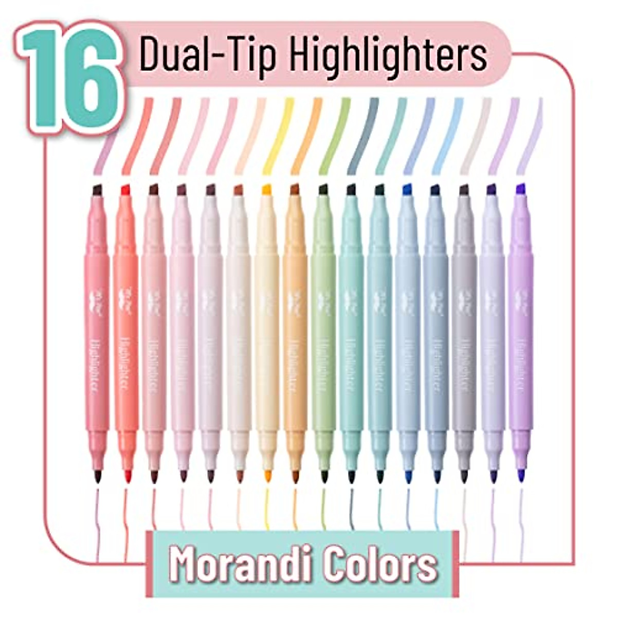 Mr. Pen- Dual Tip Highlighters, Morandi Colors, 16 Pack, Fine & Chisel Tip, Highlighters Pastel, Pastel Markers, Highlighter Markers, Pastel Highlighter, Highlighter Set, Planner Highlighters