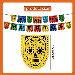 Day of the Dead Decorations for Altar NO-DIY Dia De Los Muertos Party Supplies Include 2pcs Dia De Los Muertos Banner and 12pcs Double Sided Day of the Dead Hanging Swirl for Mexican Halloween Party