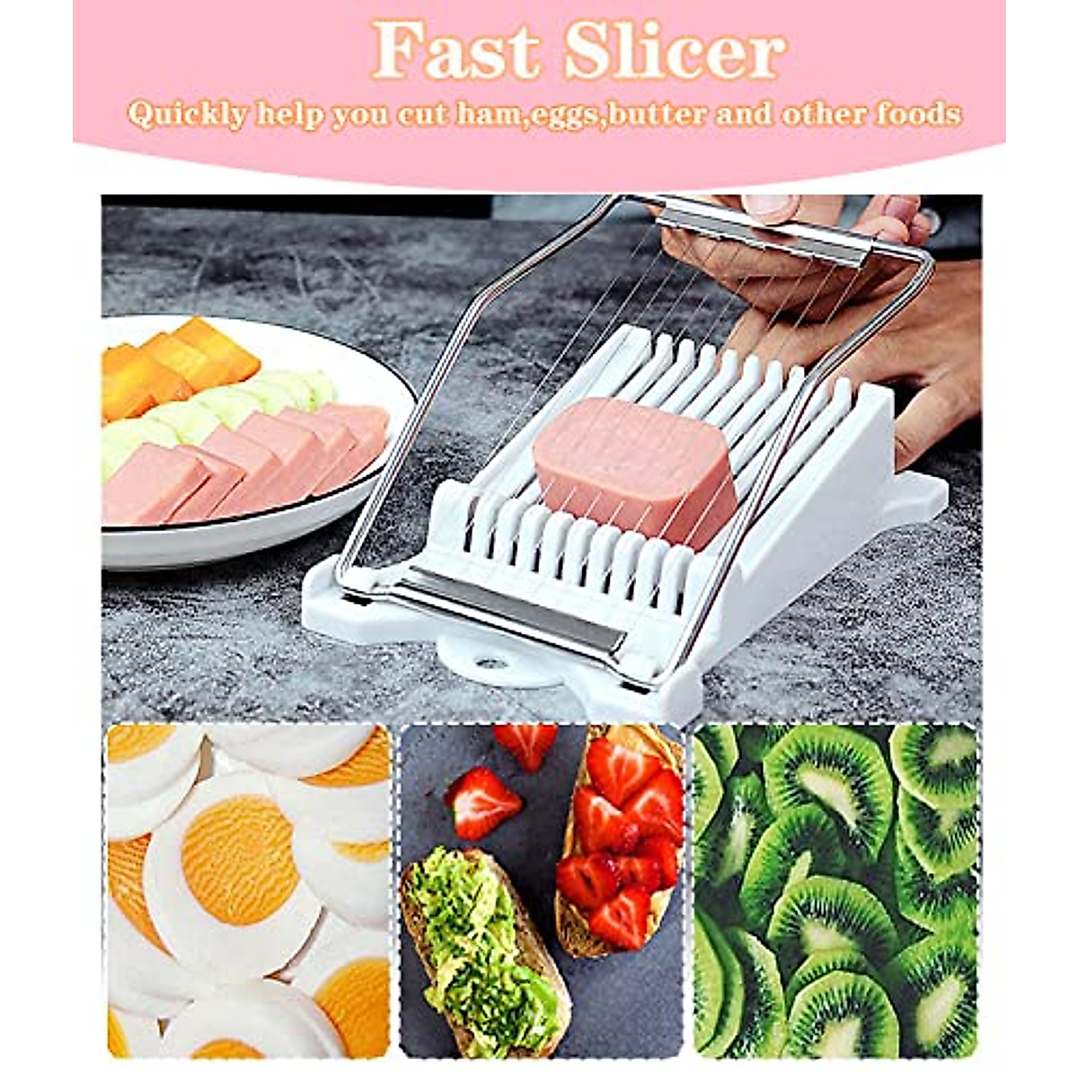 6 Pcs/Set Spam Musubi Maker Mold Press (Non Stick) with Luncheon Meat Slicer Kit Sushi Shake Rice Ball Mold Onigiri Mold Sushi Making Tool Egg Slicer Hot Dog Cutter for Kitchen