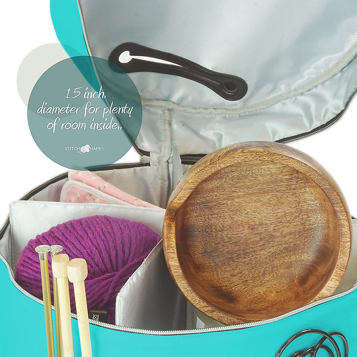 Stitch Happy XL Knitting Bag (Peacock) 7 Pocket Yarn Bag, Crochet Bag, Yarn Storage, Crochet Storage