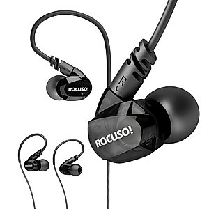 ROCUSO Noise-Isolating Musician's in Ear Monitor, Wired Over Ear Headphones with Microphone,Sport Earbuds for Running,Jogging,Gym,Compatible with iPhone, Cell Phones,Computers (Black)