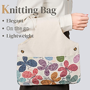 TOGETRUE Yarn Bag, Knitting Crochet Tote Bag, Lightweight Yarn Storage Bag Organizer, Travel Knitting Wrist Bag, Yarn Tote Bags for Crocheting, Holding Yarn, Knitting Needles (Large,Butterfly)