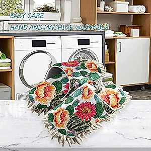 Floral Summer Tropical Cactuses Succulents Mop Slippers Shoes Cover for Floor Cleaning Washable Dust Hair Dirty Cleaners Microfiber Mop Socks for Office House Kitchen