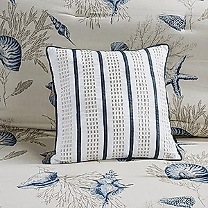 Madison Park 100% Cotton Comforter Set - Coastal Coral, Starfish Design All Season Down Alternative Cozy Bedding with Matching Shams, Decorative Pillow, King(104"x92"), Taupe 7 Piece