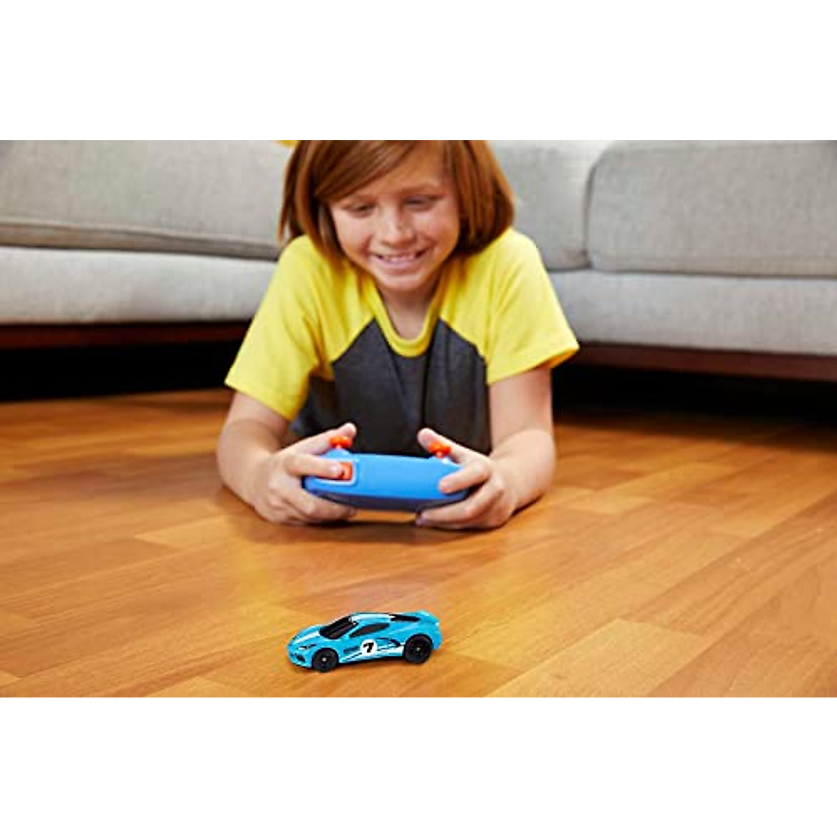 Hot Wheels Rc C8 Corvette in 1:64 Scale, Remote-Control Toy Car with Controller & Track Adapter, Works On & Off Track