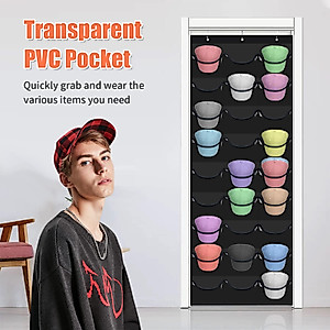 Hat Rack for Baseball Caps, 27 Pockets Over The Door Baseball Hat Organizer, Fitted Hat Storage for Closet Wall Mount Bag With Large Pockets & 3 Hooks, Hat Holder Hanger Organization to Display Caps