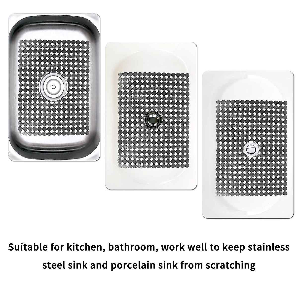 Qulable 2Pack Kitchen Sink Mat for Stainless Steel/Ceramic Sinks, PVC Eco-friendly Protectors for Bottom of Kitchen Sink, Adjustable, Fast Draining, Dots Design, 11.8x15.7 (Black Translucent)