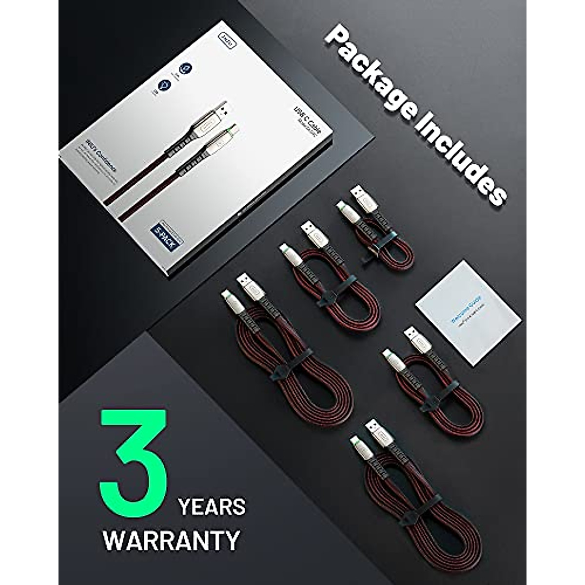 USB Type C Cable, [5 Pack 3.1A] Quick QC3.0 Fast Charging USB C Cable, INIU (1.6+3.3+3.3+6.6+6.6ft) Nylon Phone Charger USB-C Cables for Samsung Galaxy S20 S10 S9 S8 Plus Note 10 9 LG Google Pixel etc