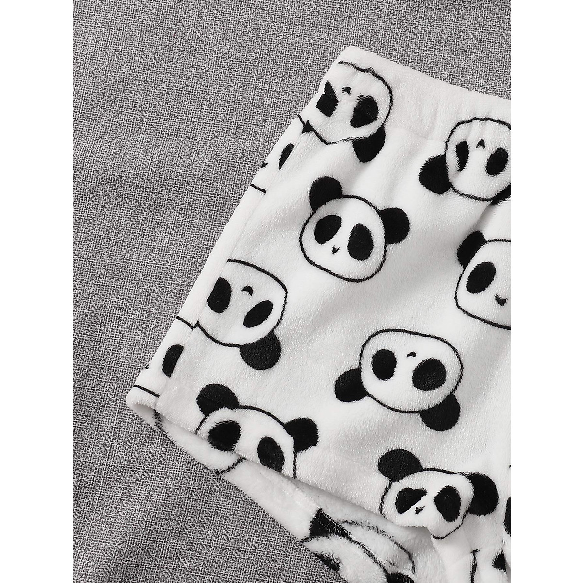 SweatyRocks Women's Fuzzy Pajamas Set Crop Tank Top with Shorts Loungewear Panda White S