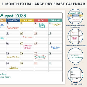 Dry Erase Calendar for Wall - Large Dry Erase Calendar, 28" x 40", Undated Monthly Calendar for Home, Office, Classroom, Erasable Laminated Calendar Whiteboard with 5 Markers ＆ 8 Stickers
