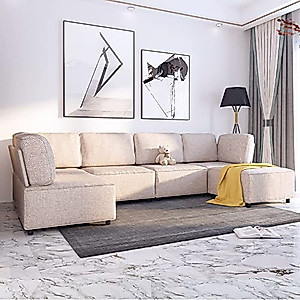 MUZZ Convertible Sectional Couch Set - Futon Sofa Bed, U/L Shaped and Queen Sleeper Sofa, Variable Modular Oversized Couch for Living Room (Beige)