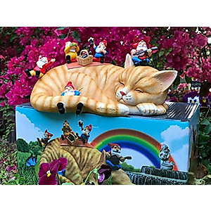 By Mark & Margot - Outdoor Garden Gnomes Picnic Sleeping Cat Statue - Beautiful Funny Novelty Gift (One Size, Blue)