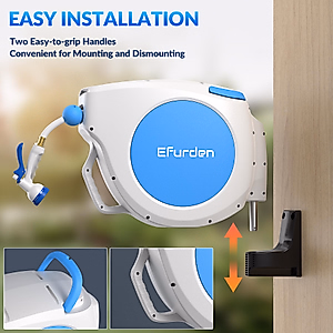 Efurden Retractable Hose Reel, 5/8 Inch x 100ft Wall Mounted Garden Hose Reel with 180 Deg Swivel Bracket and Automatic Rewind