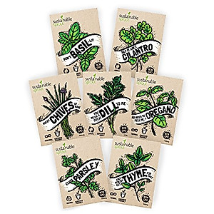 Culinary Herb Seeds for Planting Variety 7 Pack — Includes Basil, Parsley, Thyme, Oregano, Cilantro, Chives, Dill Seeds for Planting — Herb Garden Starter Kit — Herb Garden Seeds, Non GMO