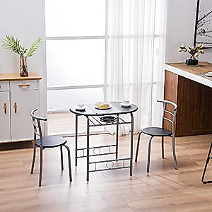 SSLine Compact 3 Piece Dining Set Kitchen Dining Table with 2 Chairs Small Breakfast Nook Bistro Pub Table with Wine Rack Modern Dining Room Space Saver Table Chair Set for Apartment Dorm