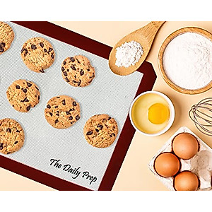 THE DAILY PREP Red Silicone Baking Mats, Nonstick Baking Sheets for Bake Pans & Rolling, Thick .75mm, Food Grade Oven Mat, Microwavable Silicone Sheet, Freezable- 11 5/8 in x 16.5 in (Pack Of 2)